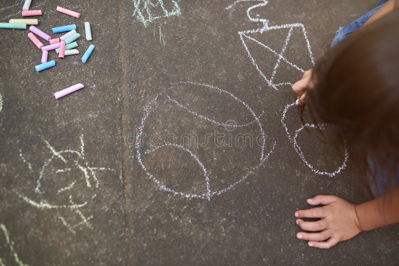 Small Kid Drawing on Asphalt Stock Image - Image of draw, draws: 120143443