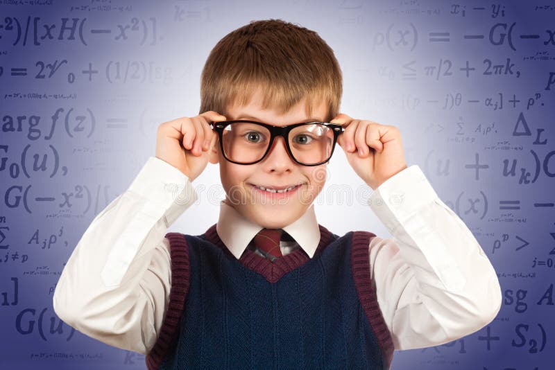Small Kid Prodigy on the Formulas Background Stock Photo - Image of ...