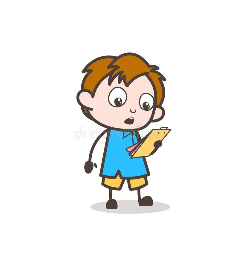 Small Kid Reading Notes - Cute Cartoon Kid Vector Stock Illustration ...