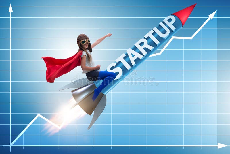 The Small Kid in Start-up Concept Flying Rocket Stock Illustration ...