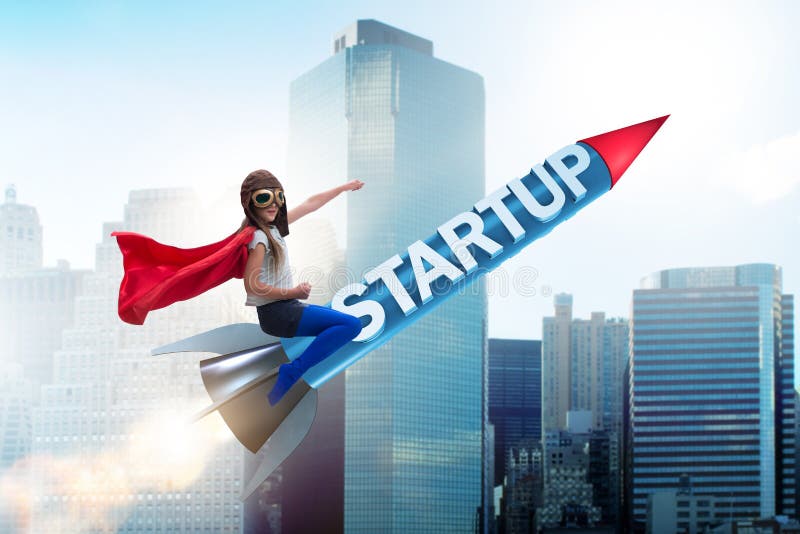 The Small Kid in Start-up Concept Flying Rocket Stock Illustration ...