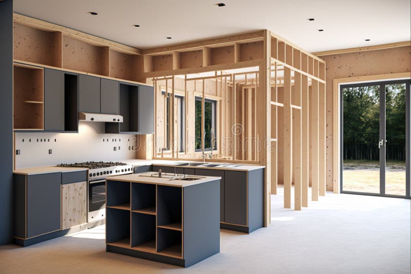 Small Kitchen Under Construction in a New House, Generative AI Stock ...