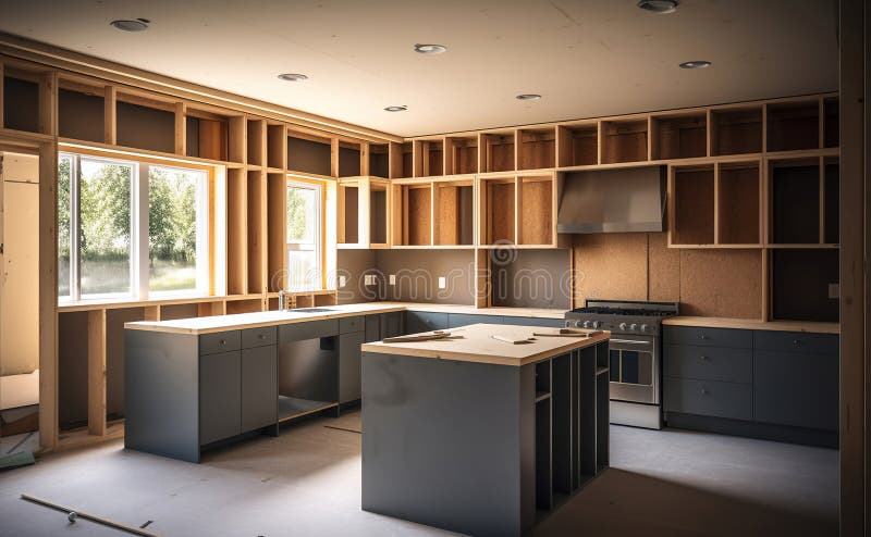Small Kitchen Under Construction in a New House. Generative AI Stock ...