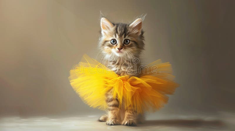 A Small Kitten Dressed in a Bright Yellow Tutu, Perfect for Whimsical ...