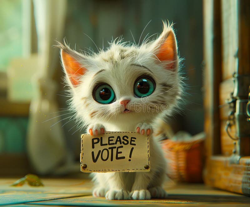A Small Kitten Holding a Sign that Says Please Vote Stock Photo - Image ... A Small Kitten Holding a Sign that Says Please Vote Stock Photo - Image ...