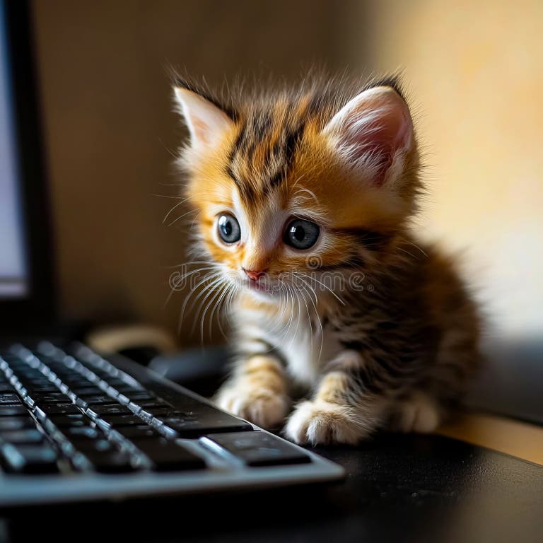 A Small Kitten Sitting on Top of a Computer Keyboard Stock Photo ...