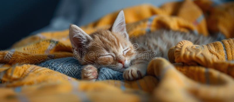 Small Kitten Sleeping on Blanket Stock Image - Image of comfortable ...