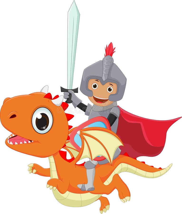 Small Knight Riding the Dragon Stock Vector - Illustration of adventure ...
