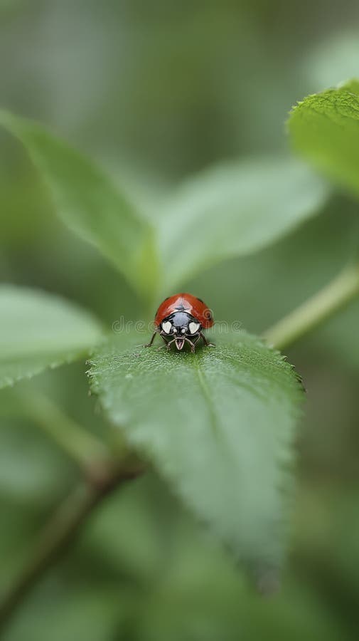 Tiny Ladybug Observed Crawling Over Leafy Terrain. Stock Illustration ...