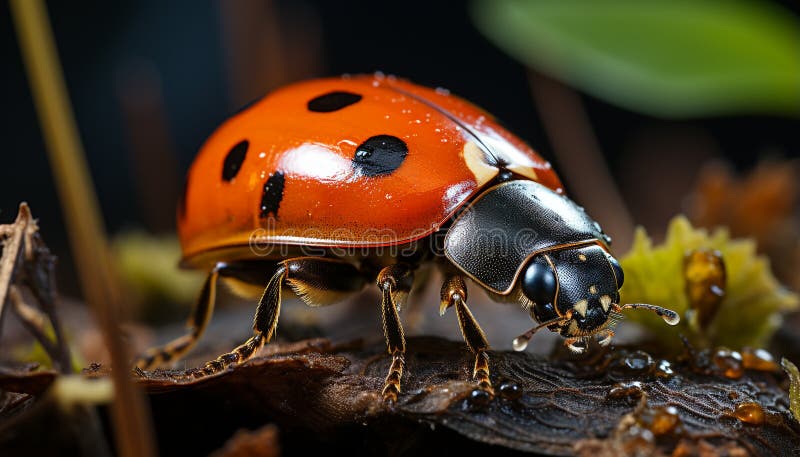 Small Ladybug Crawling on Green Leaf in Nature Beauty Generated by AI ...