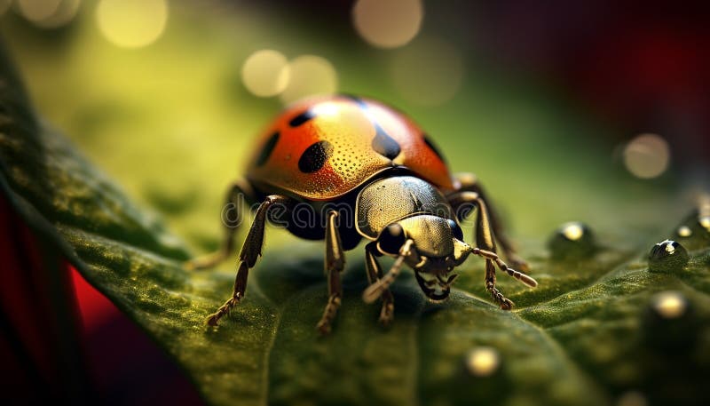 Small Ladybug Crawling on Green Leaf in Nature Generated by AI Stock ...