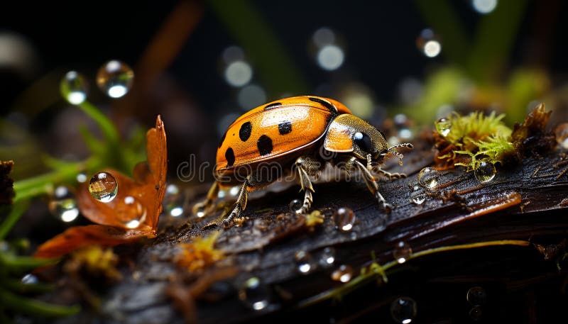 Small Ladybug on Green Leaf, Nature Beauty in Springtime Generated by ...