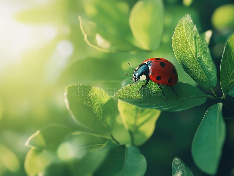 Ladybug on Green Leaf stock photo. Image of spotted - 375753492