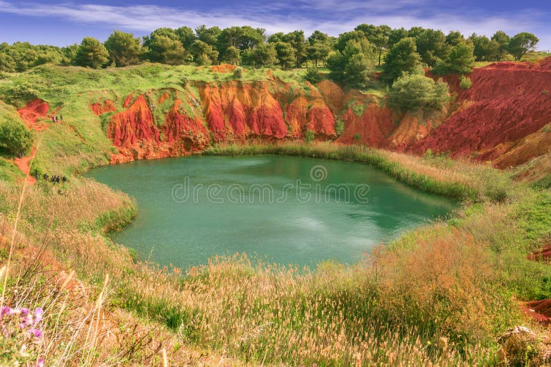 Lake in a Old Bauxite`s Quarry in Apulia, Otranto, Italy.a Small Lake ...