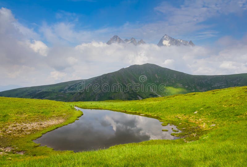 Small Lake among Mountain Valley Stock Photo - Image of cumulus ...