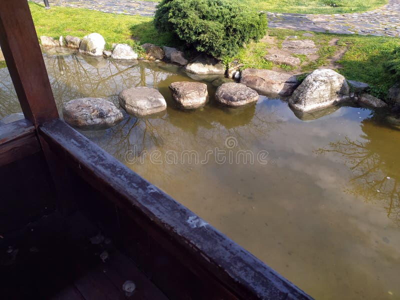 Small Lake in Japan Garden Rural Scene for Creative Ideas Stock Image ...