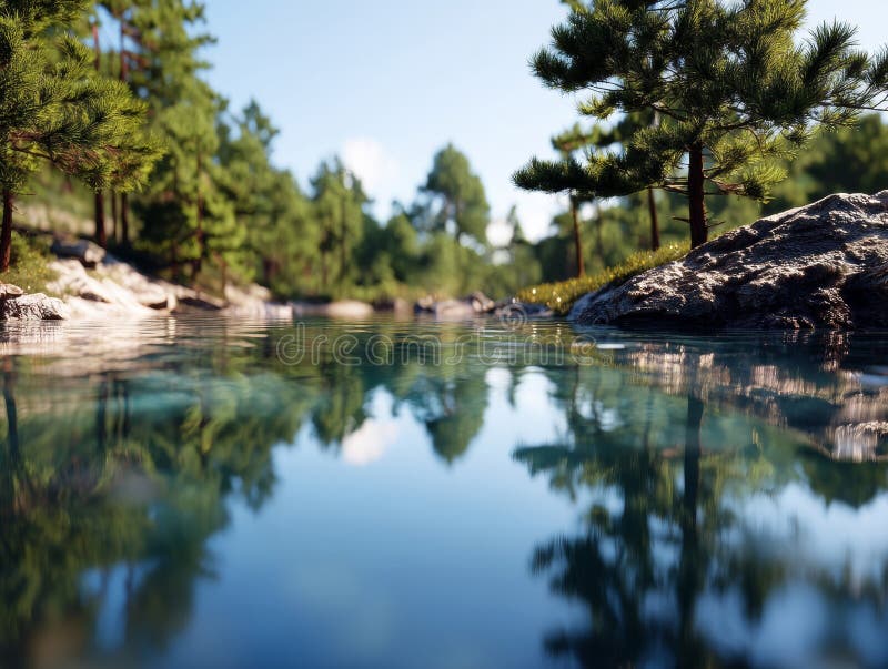 A Small Lake in the Middle of a Forest with Trees Reflected in the ...