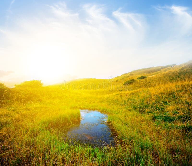 Small Lake in a Mountains at the Sunset Stock Image - Image of rock ...