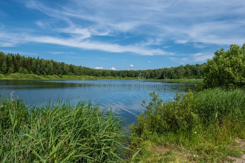 View of a Small Forest Lake from the High Shore in Early Spring Stock ...