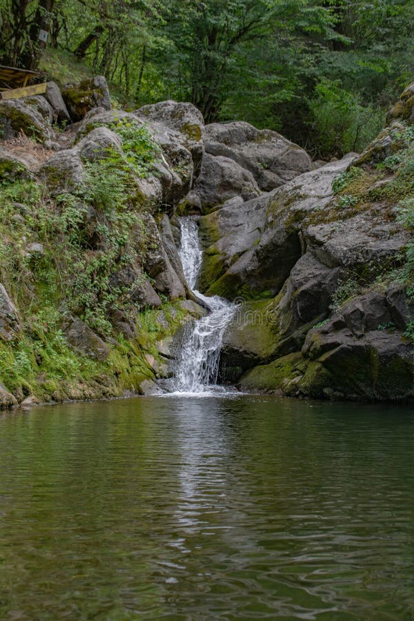 Small Lake and Waterfall. Beautiful Waterfall in the Forest Stock Image ...