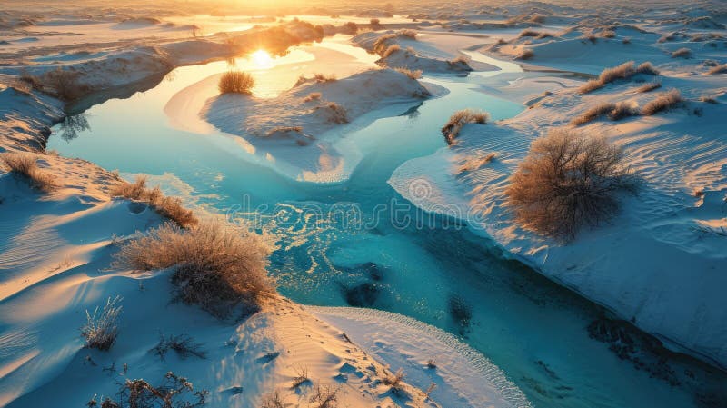 A Small Lake within a White Sandy Landscape, Drone View Stock ...