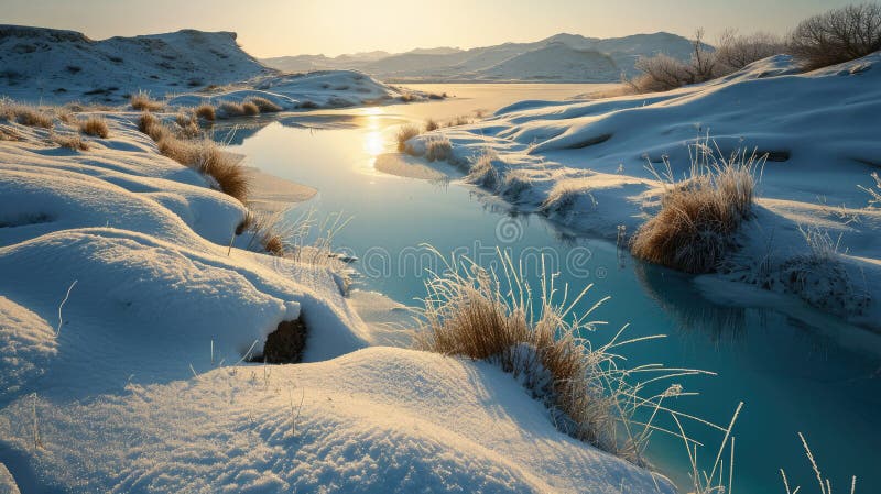 A Small Lake within a White Sandy Landscape Stock Illustration ...