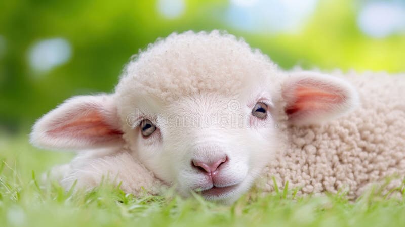 A Small Lamb Laying Down in the Grass with Its Eyes Closed, AI Stock ...