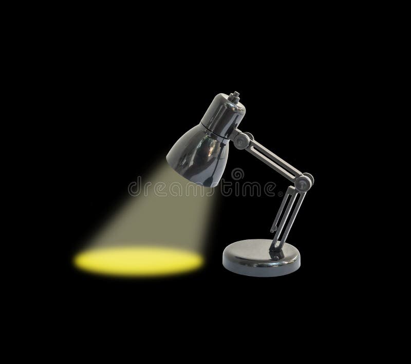 Closeup Small Lamp with Yellow Light Isolated on Black Background Stock ...