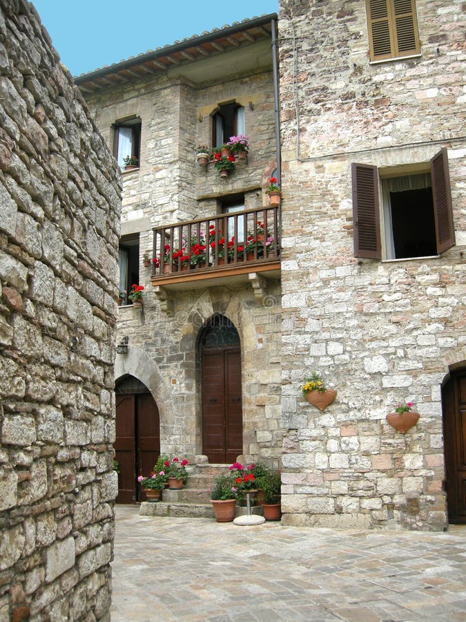 Small Lane in Assisi - Italy Stock Photo - Image of flowers, umbria ...