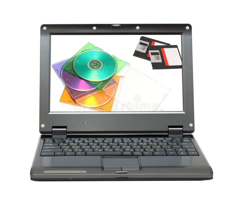 Small Laptop with Discs and Diskettes Stock Photo - Image of concepts ...