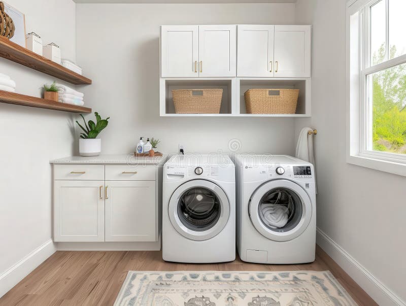 Small Laundry Nook with Compact Washer, Dryer, and Storage, Laundry ...