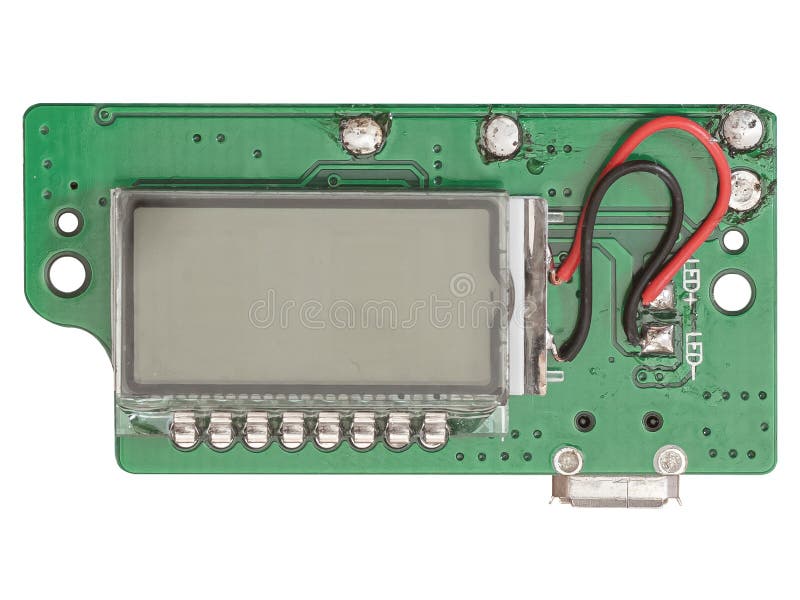 Small LCD Display on Green Electric Board Isolated on White Stock Photo ...