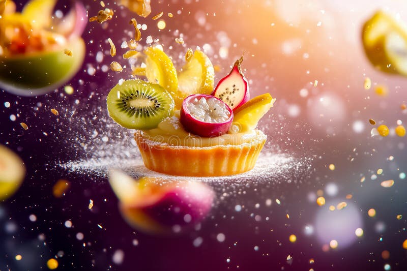 Small Lemon Tarts Topped with Fresh Fruit Slices and a Dusting of ...