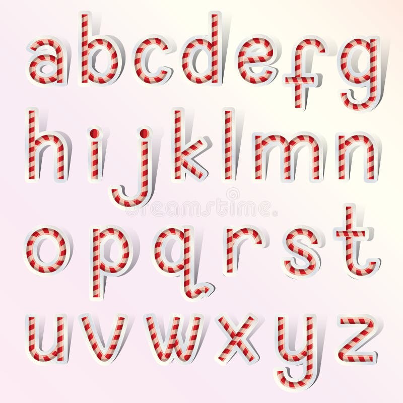 Small Letter Alphabets in Candy Cane Design. Vector Illustration ...