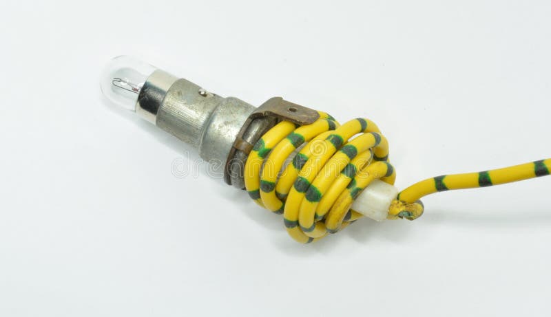 Small Light Bulb with Yellow Green Electric Cable Stock Image - Image ...
