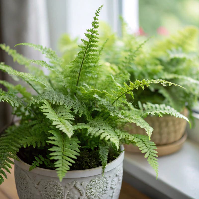 Small Light Green Ferns Decorating Room Corner Stock Illustration ...