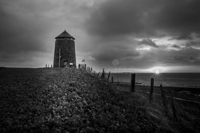 Small Light House on Hilltop by the Sea Stock Image - Image of isolated ...