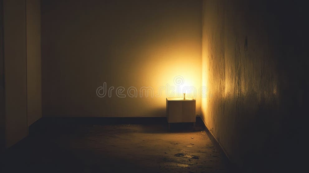 A Small Light Source Brightens a Dark, Empty Room, Highlighting the ...