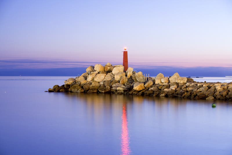 Small Lighthouse in the Night Stock Image - Image of landscape, rock ...