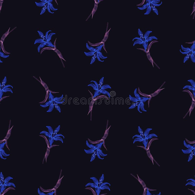 Small Lily Flowers. Trendy Seamless Pattern. Bright Neon Print Stock ...