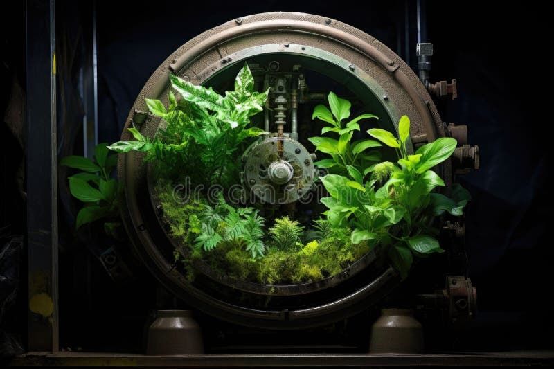 A Small, Live, Green Plant Growing Inside the Machine Drum Stock Photo ...