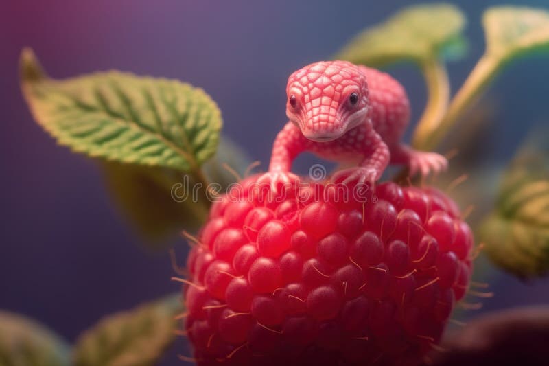 A Small Lizard Sitting on Top of a Raspberry. Generative AI Image ...