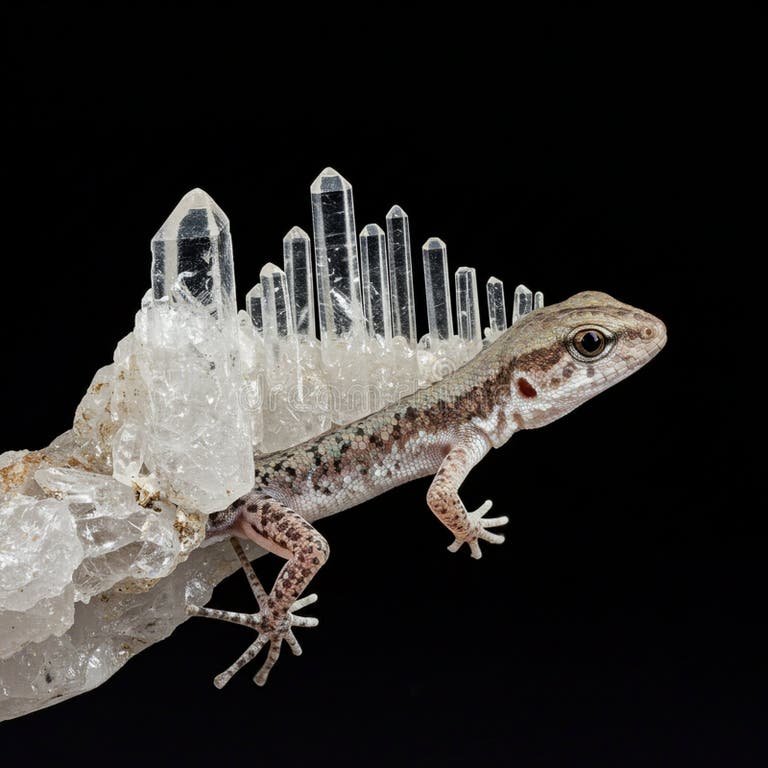 A Small Lizard with a Speckled Pattern Climbs on a Cluster of Clear ...