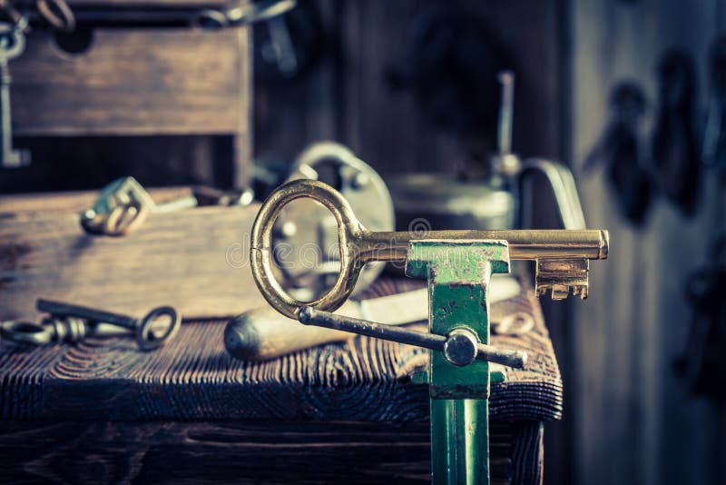 Small Locksmiths Workshop with Ancient Tools Stock Photo - Image of ...