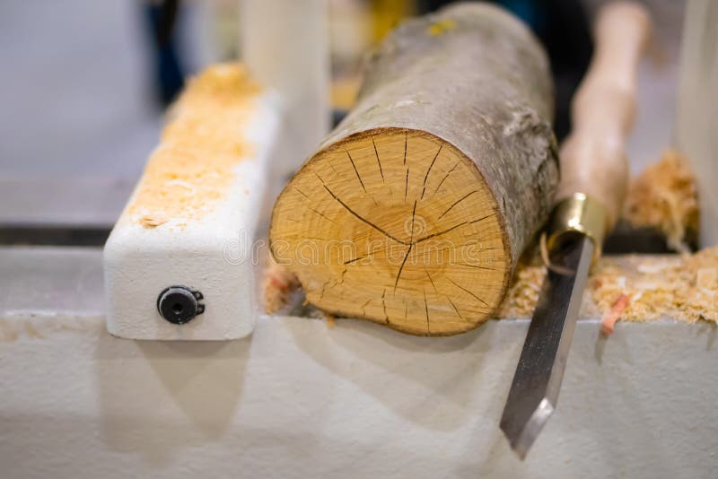 Small Log with Metall Chisel on Carpenter Workbench Stock Image - Image ...