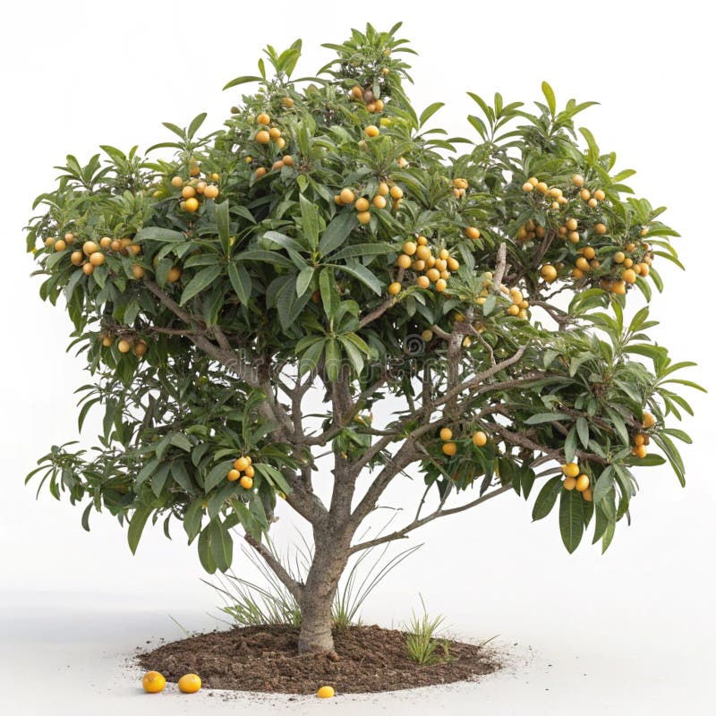 Small Loquat Tree with Loquat on White Background Stock Illustration ...