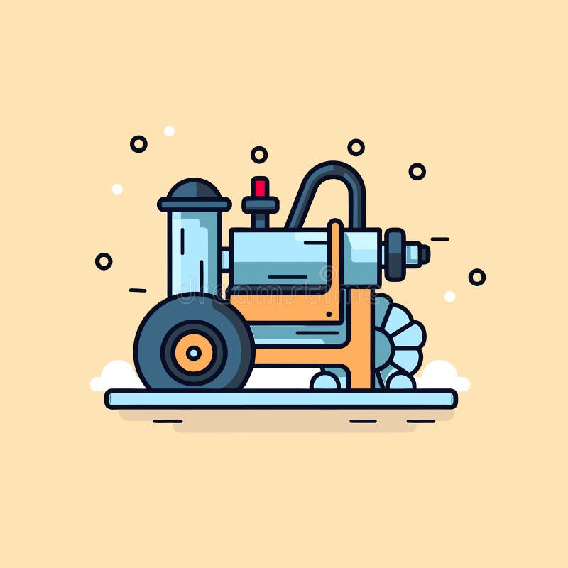 Vector of a Small Machine with Wheels on a Yellow Background Stock ...
