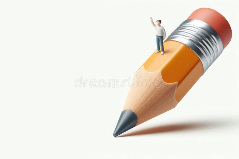 A Small Man is Standing on a Pencil. Space for Text. Stock Illustration ...