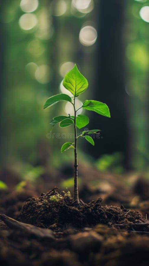 Small Maple Tree Growing among Tall Evergreen Trees in Forest Stock ...