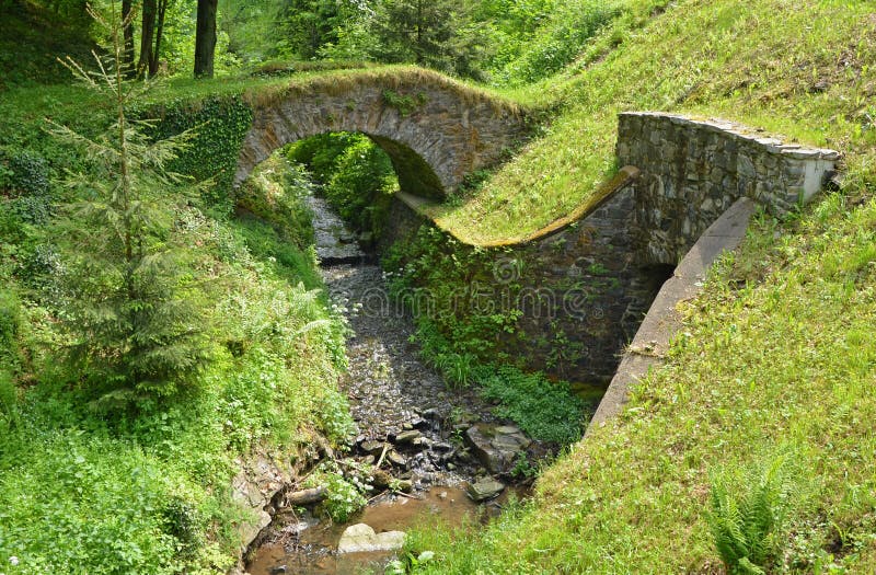 A Small Medieval Stone Bridge Over the Stream Stock Image - Image of ...